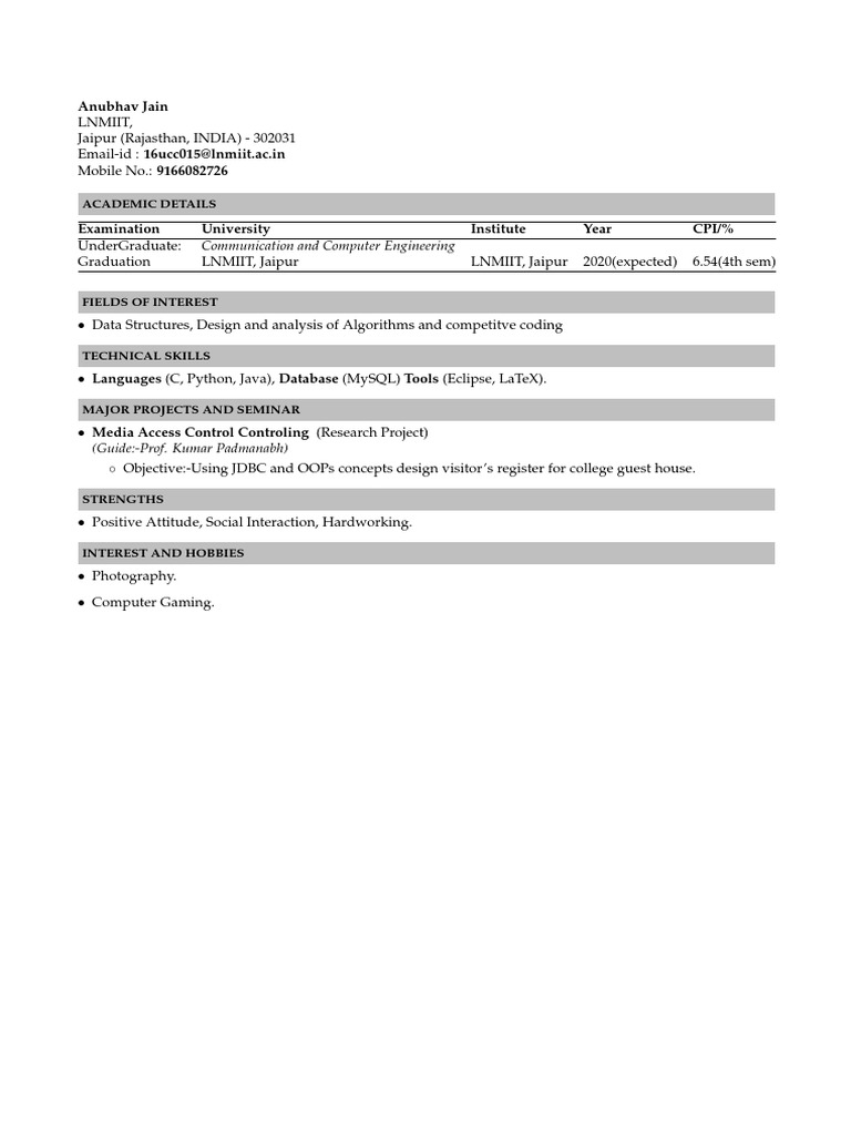 Indian Institute of Technology Bombay Resume | PDF | Computers