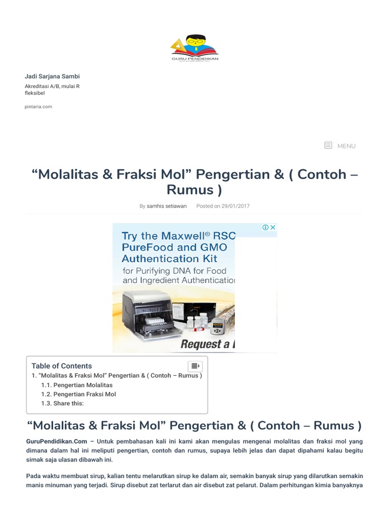 Molalitas & Fraksi Mol: Pengertian dan Rumus | PDF | Sains & Matematika