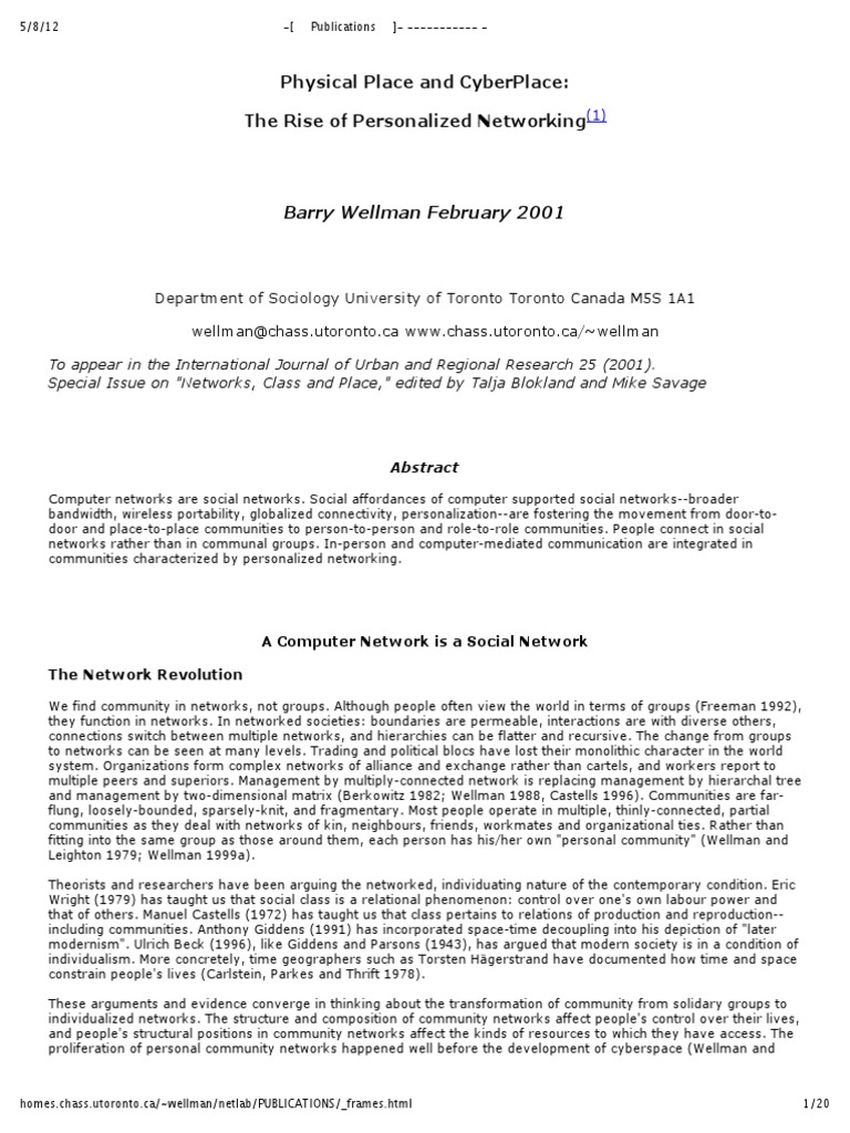 Physical Place and Cyber Place | PDF | Internet | Community