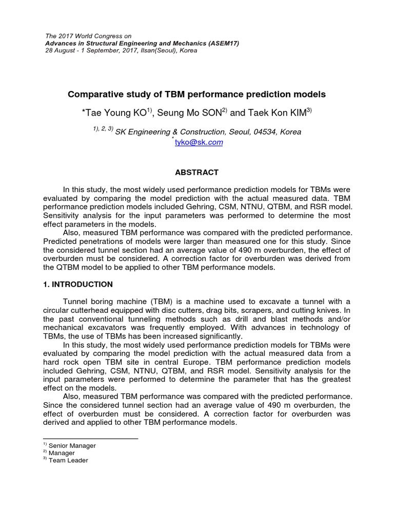 Comparative Study of TBM Performance Prediction Models | PDF ...