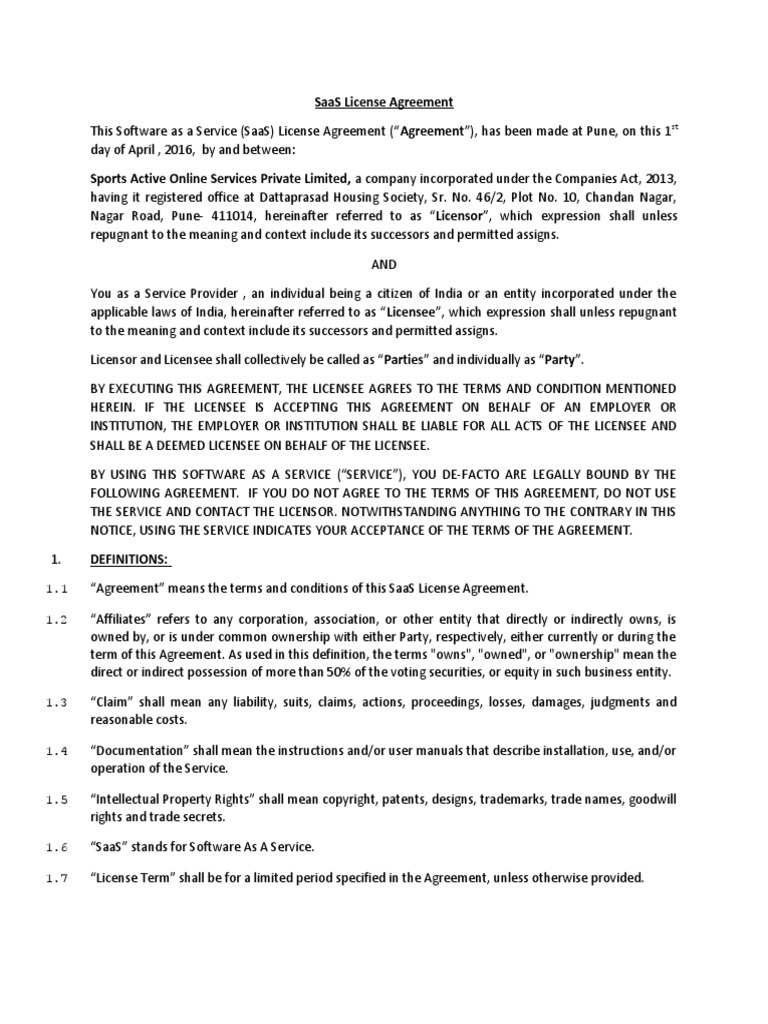 Saas License Agreement | PDF | License | Arbitration