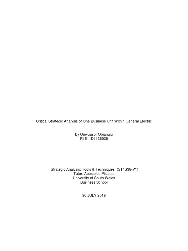 Critical Strategic Analysis of One Business Unit Within General ...