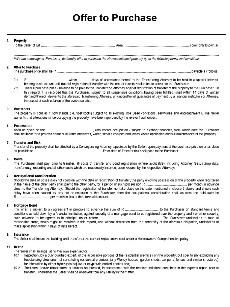 Offer To Purchase House | PDF | Marriage | Community Property