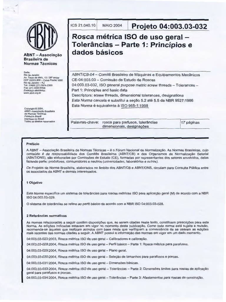 NBR Projeto 04 003 03-032 - 2004 PDF | PDF | Natureza