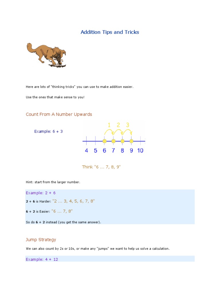 Addition Tips and Tricks | PDF | Arithmetic | Teaching Mathematics