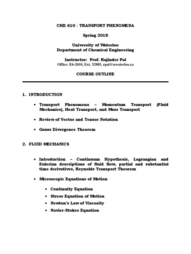 Che 610 Outline s18 Pal | PDF | Science & Mathematics