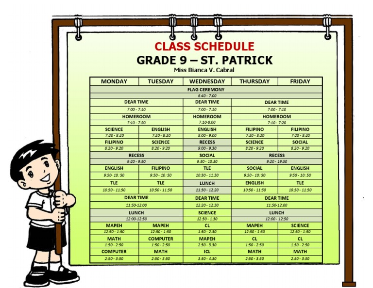Grade 9 - St. Patrick: Class Schedule | PDF