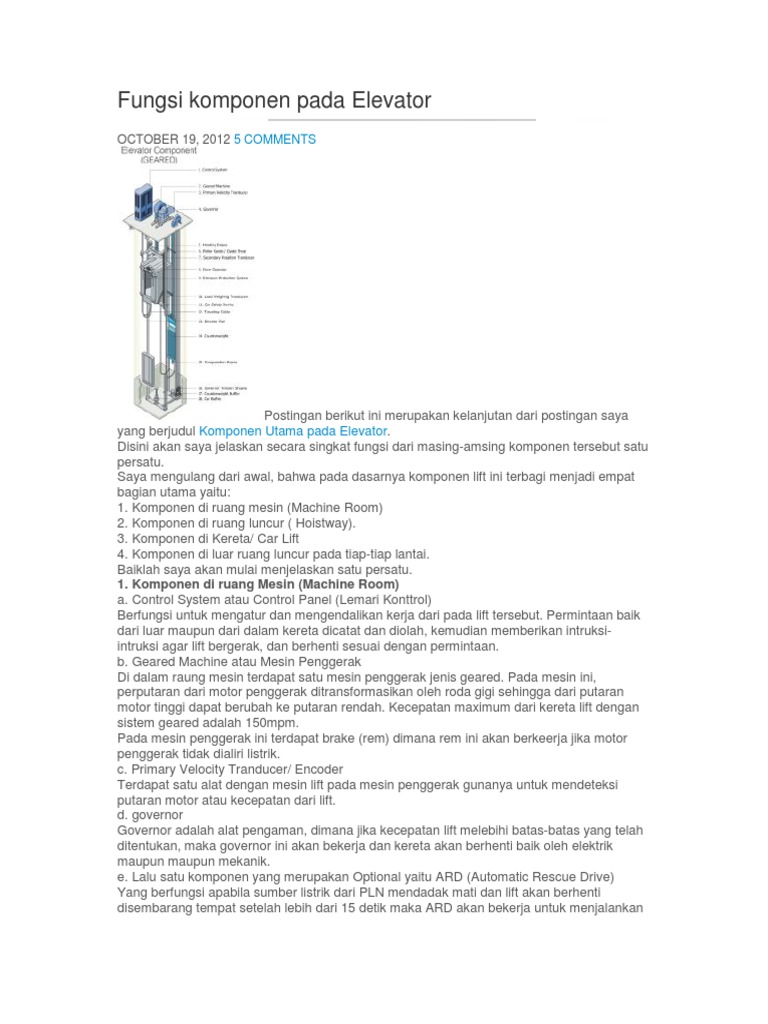 Fungsi Komponen Utama Lift | PDF