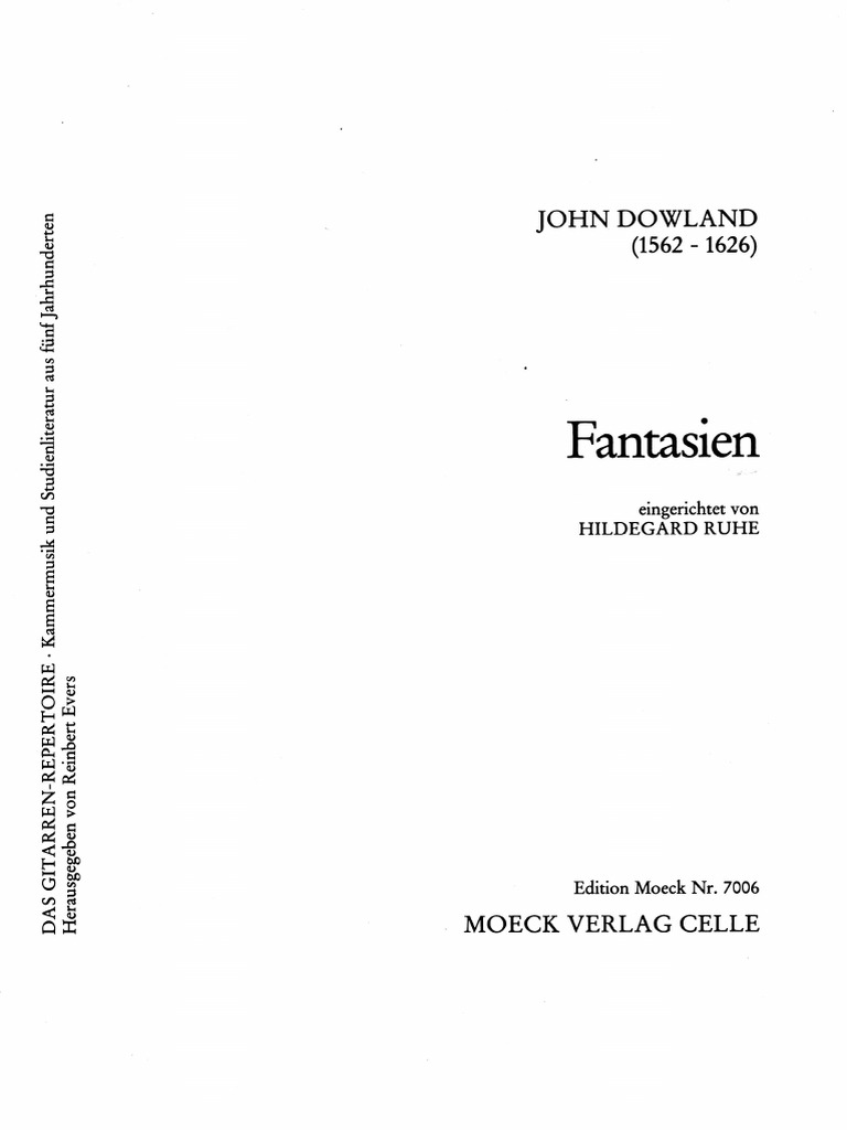John Dowland 1562 1626 Fantasies Complete Edition Classical Guitar PDF ...