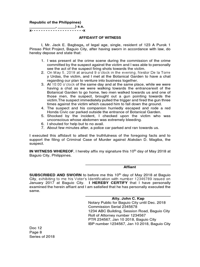 Affidavit of Witness | PDF | Affidavit | Notary Public