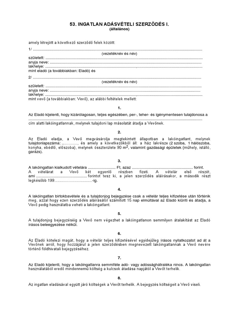 053 - Ingatlan Adásvételi Szerződés I | PDF