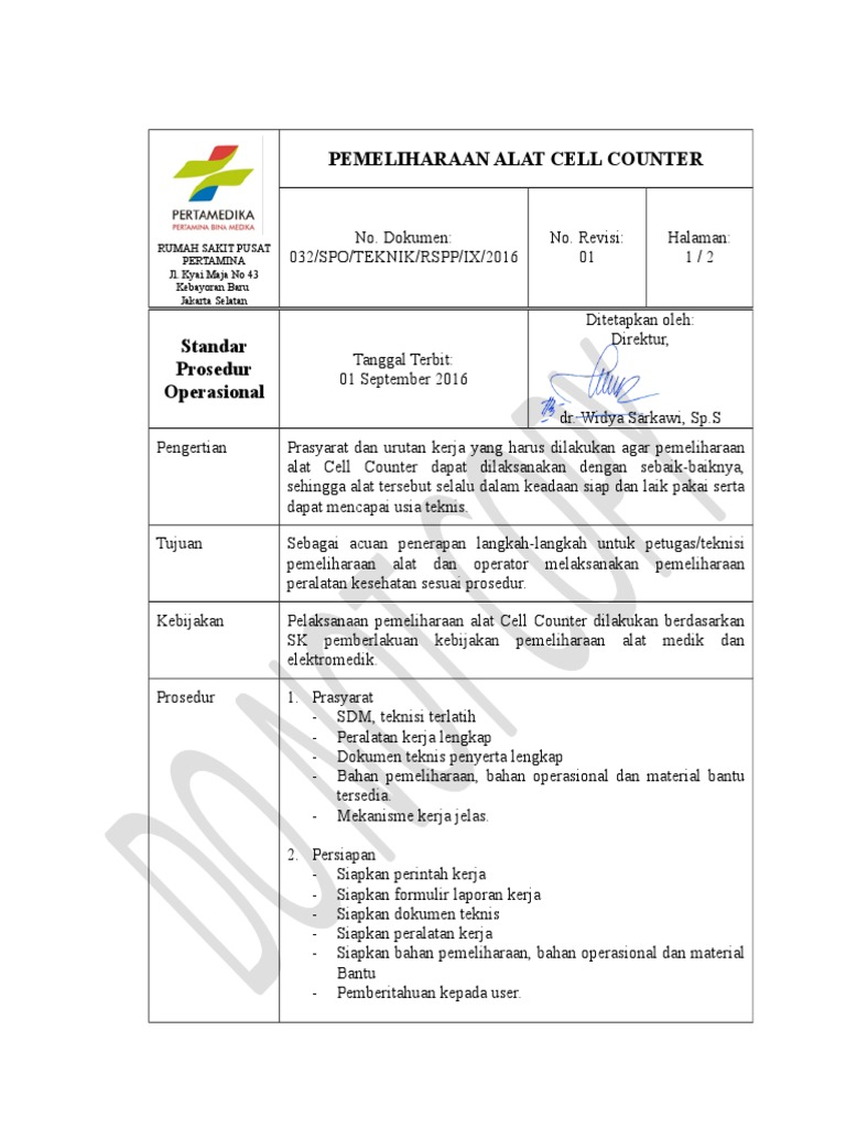 Standar Prosedur Operasional Pemeliharaan Alat Cell Counter | PDF