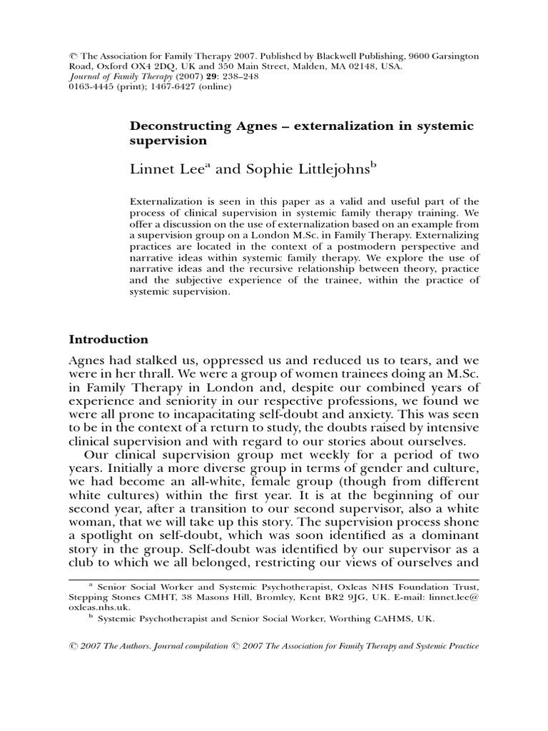 Deconstructing Agnes - Externalization in Systemic Supervision | Download Free PDF | Family ...