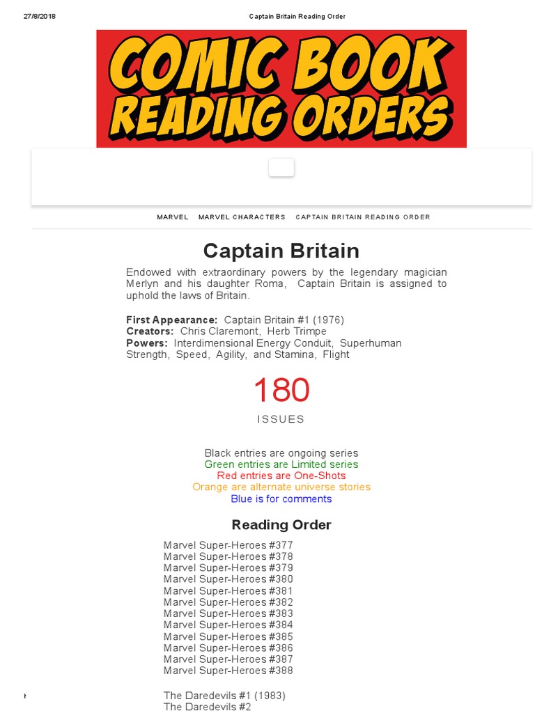 Captain Britain Reading Order | PDF | Superheroes | Marvel Entertainment