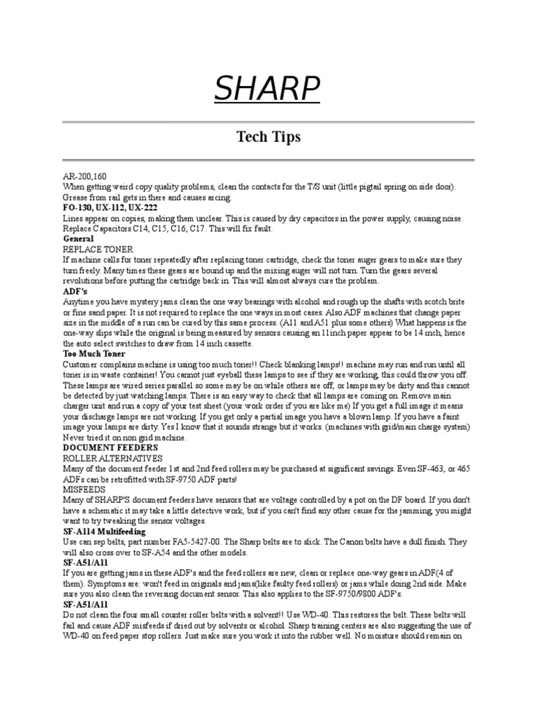 SHARP Tech Tips | PDF | Electrical Connector | Switch