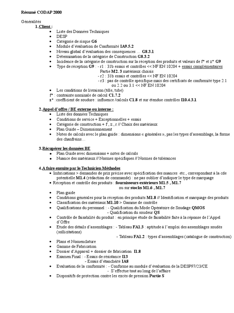 Résumé CODAP 2000 : Données Techniques | PDF | Soudage | Construction