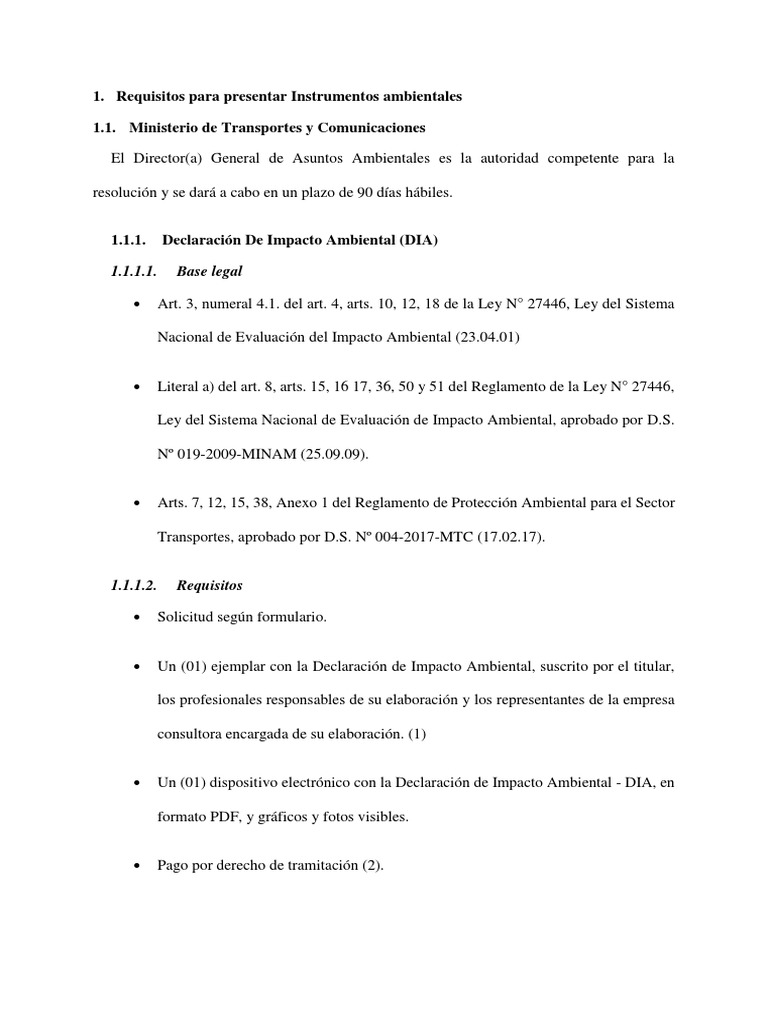 Requerimientos para La Presentación de Un IGA Al MTC | PDF | Evaluación de impacto ambiental ...