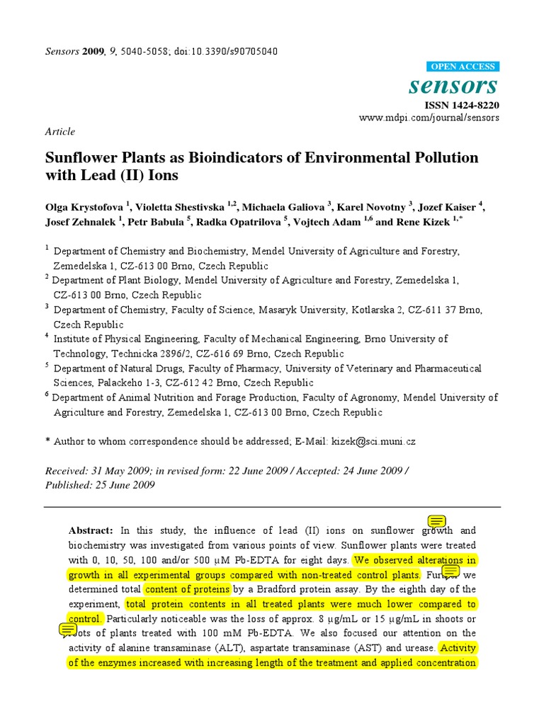 Sunflower Plants As Bioindicators of Environmental Pollution | PDF ...