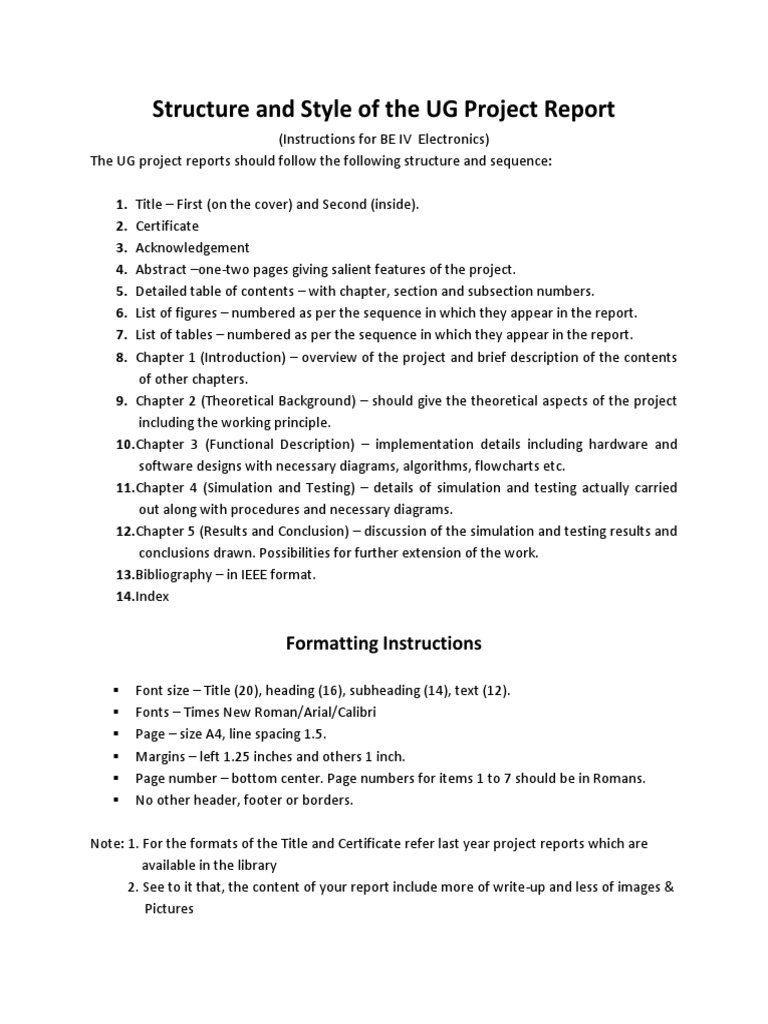 Structure and Style of The UG Project Report: Formatting Instructions ...