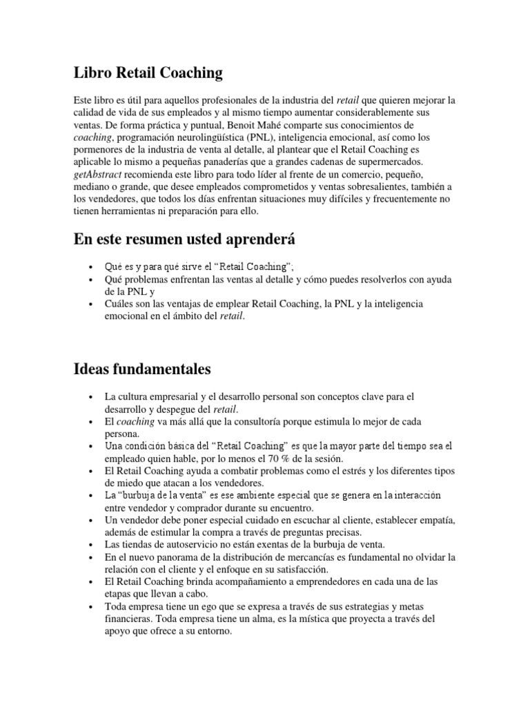 Libro Retail Coaching | PDF | Estrés (biología) | Cliente