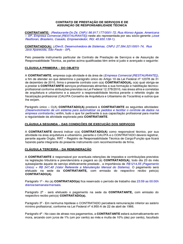 Modelo Contrato de Prestacao de Servicos | PDF | Salário | Economias