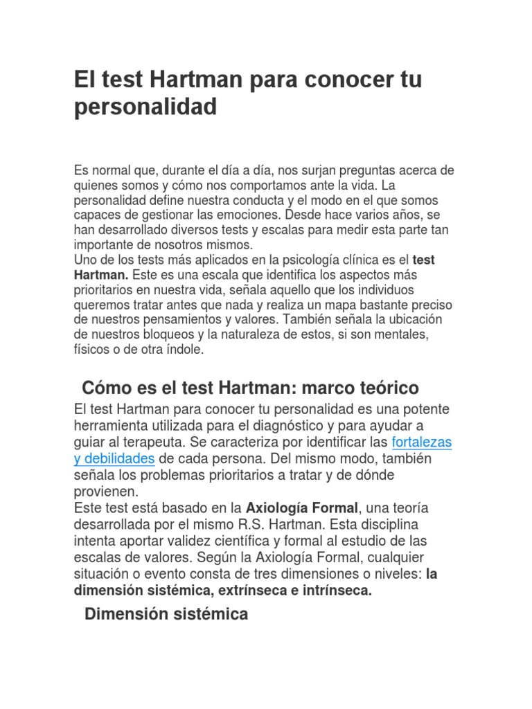 El Test Hartman para Conocer Tu Personalidad | PDF | Axiología | Sicología