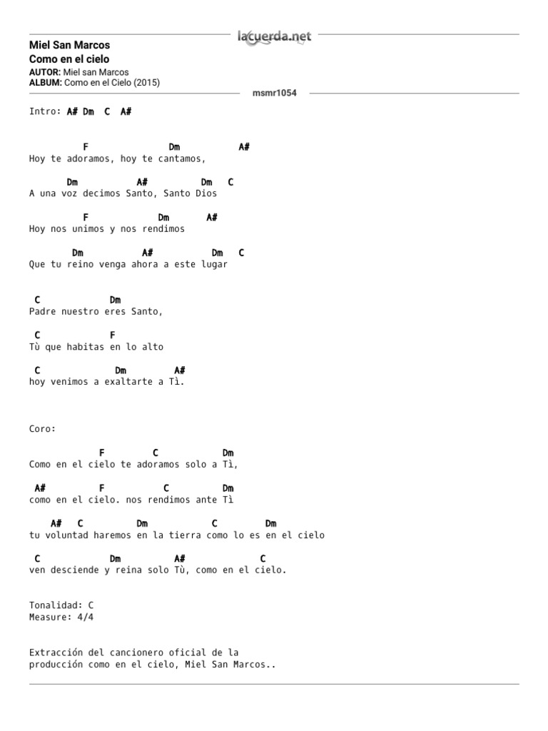 Miel San Marcos, Como en El Cielo - Letra y Acordes PDF | PDF | Música ...