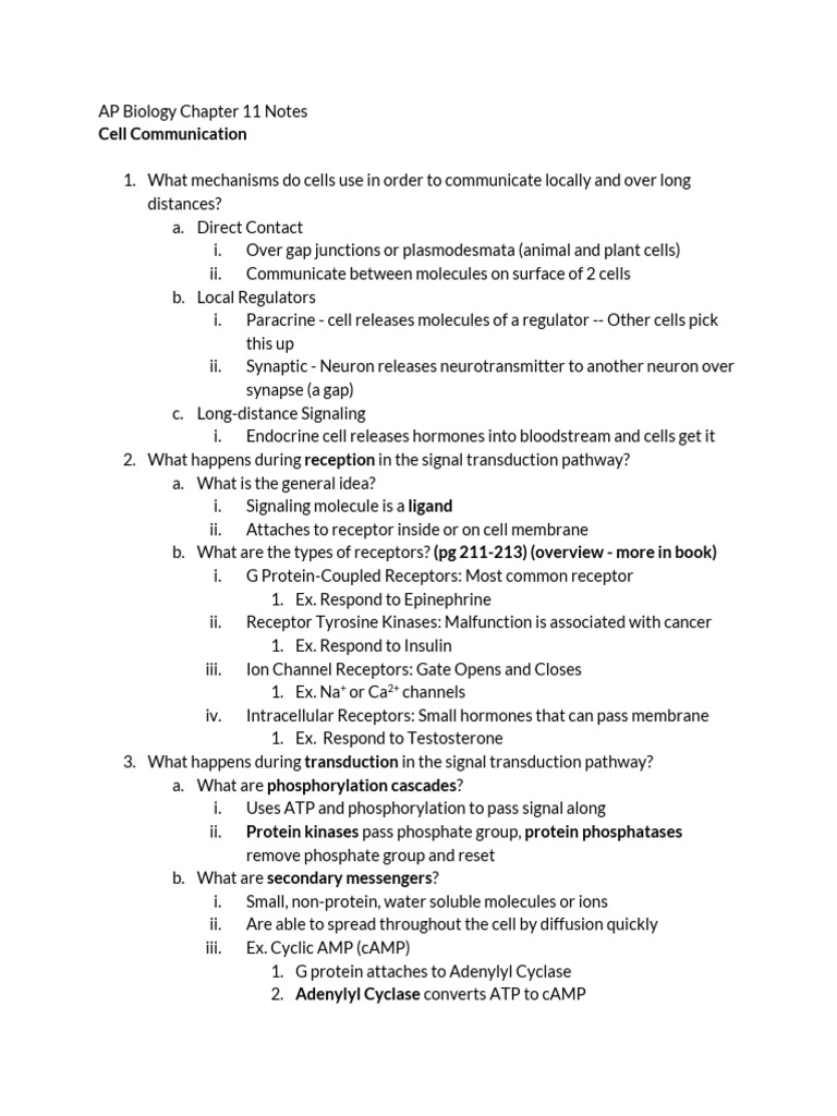 AP Biology Chapter 11 Notes | PDF | Cell Signaling | Signal Transduction