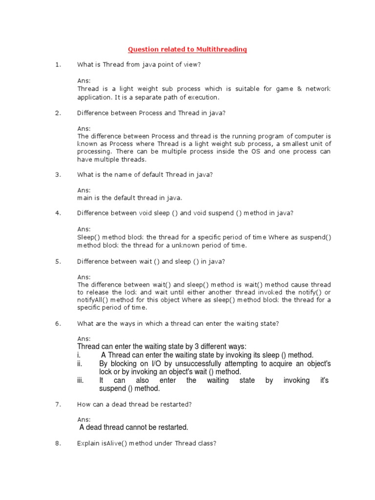 23 Question Related To Multithreading | PDF | Thread (Computing ...