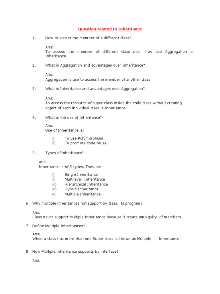 10 Question Related To Inheritance | PDF | Inheritance (Object Oriented ...