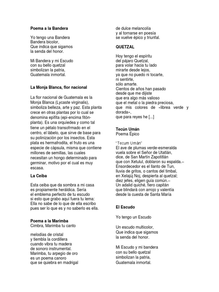Poemas cortos de Los Simbolos Patrios | Naturaleza