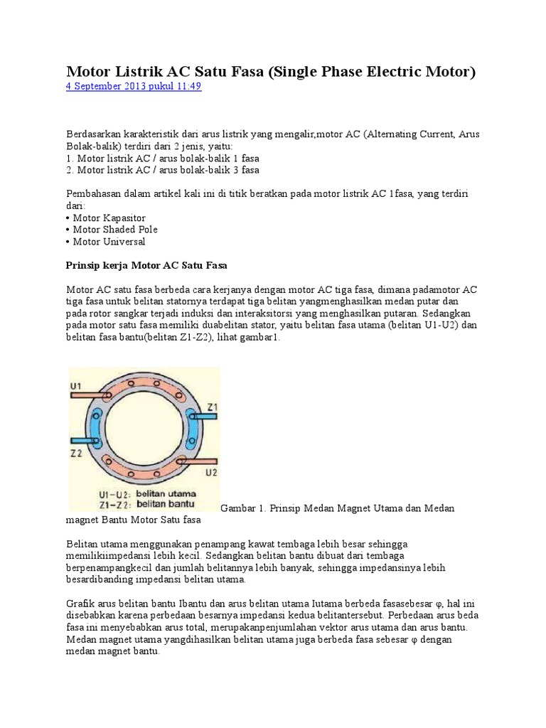 Motor Listrik AC Satu Fasa | PDF