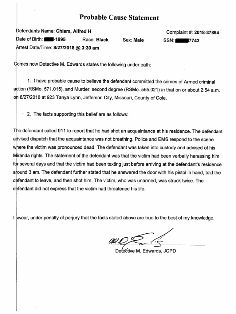 PC Statement Chism - Redacted | PDF