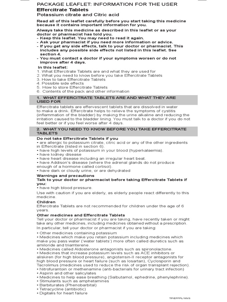 Effercitrate Tablets: Package Leaflet: Information For The User ...