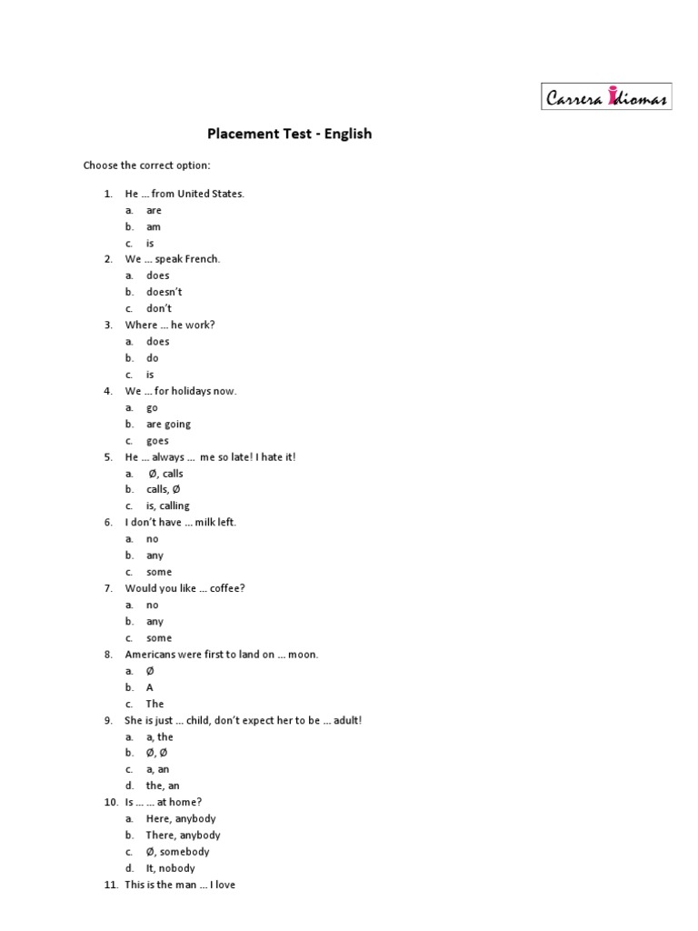 Placement Test - English | PDF