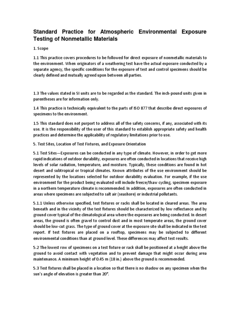 Standard Practice For Atmospheric Environmental Exposure Testing of ...