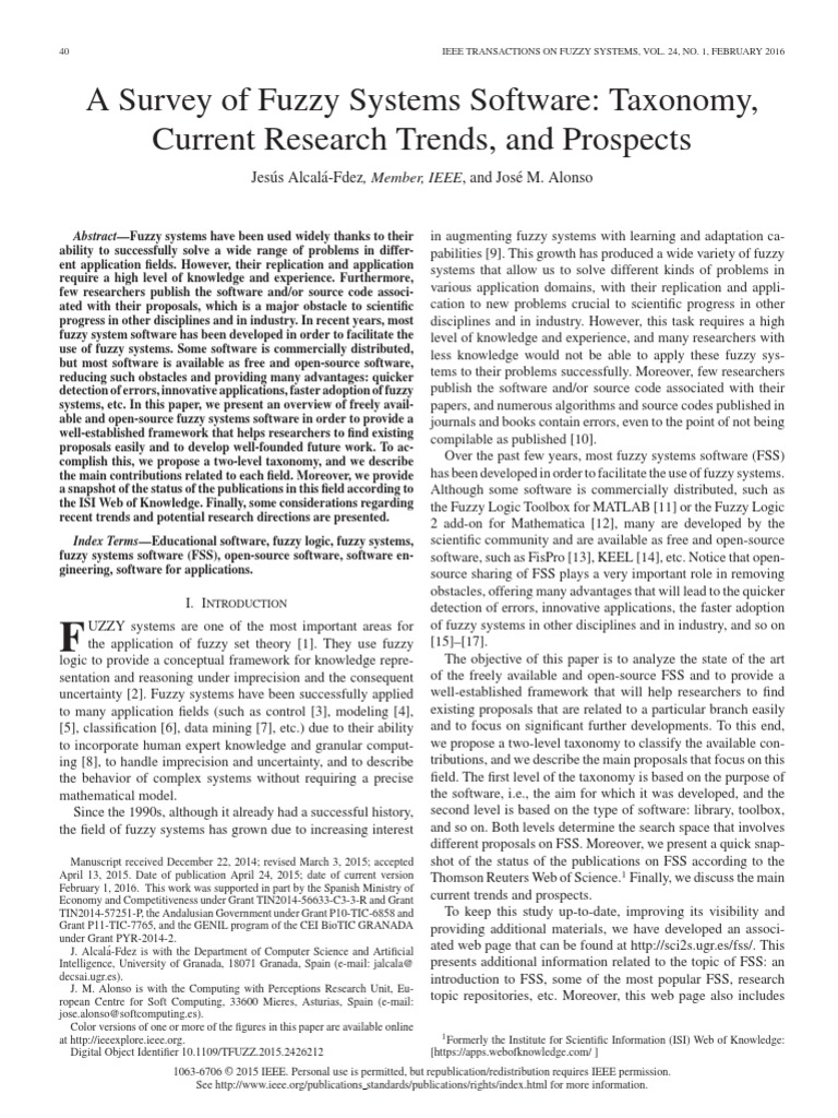 Alcalá-Fdez y Alonso - 2016 - A Survey of Fuzzy Systems Software Taxonomy, Curr | PDF | Fuzzy ...
