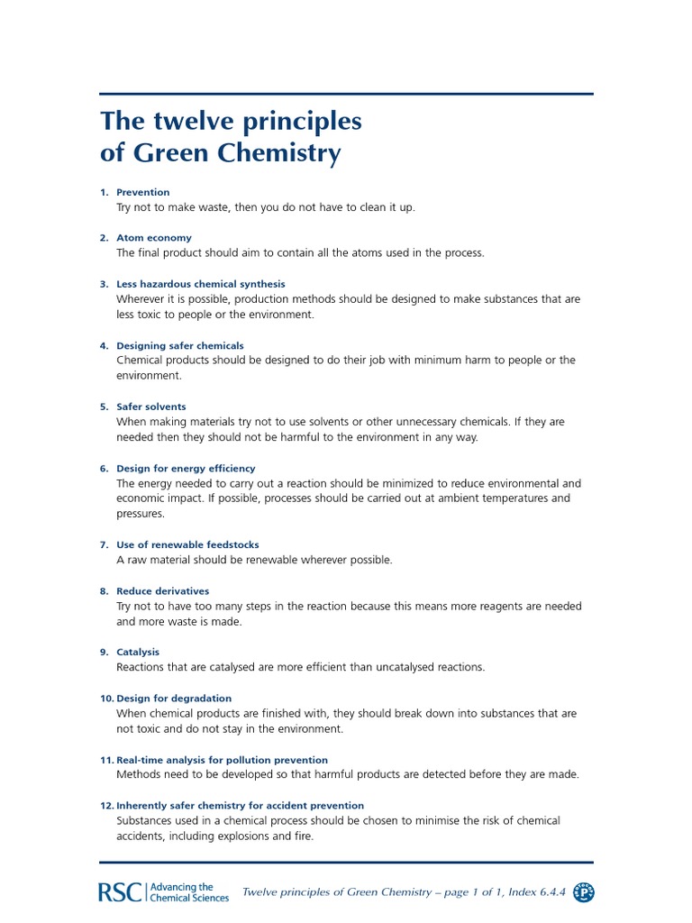 12 Principles of Green Chemistry | PDF