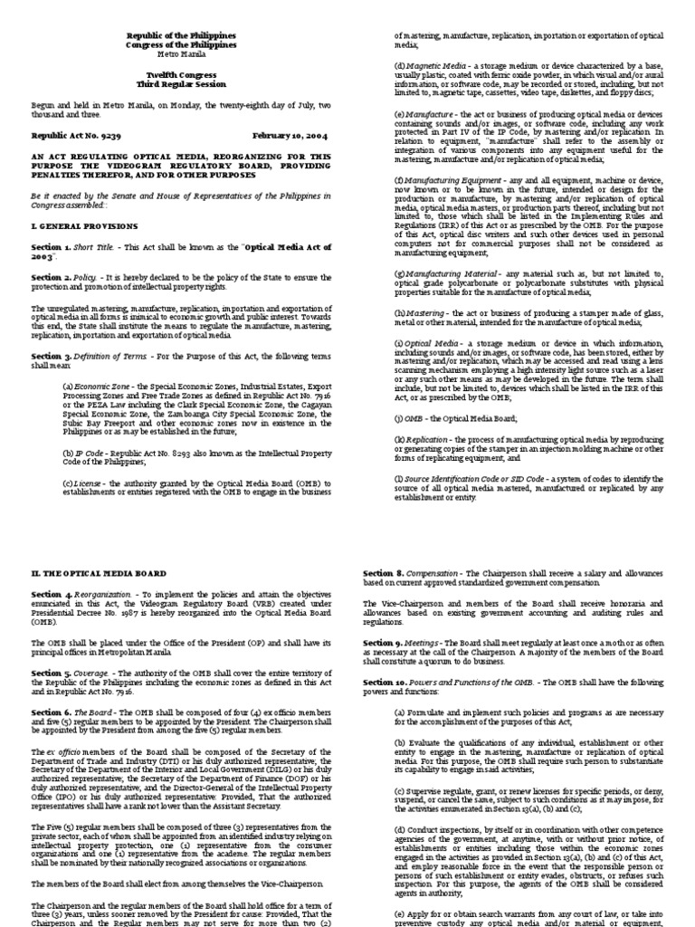 Optical Media Board Law | PDF | License | Crime & Violence