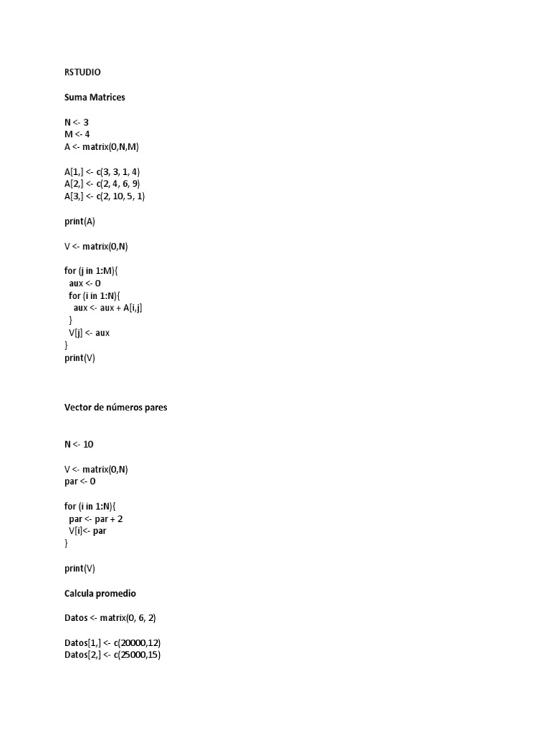 Algoritmos Básicos Matemáticos en RStudio | PDF