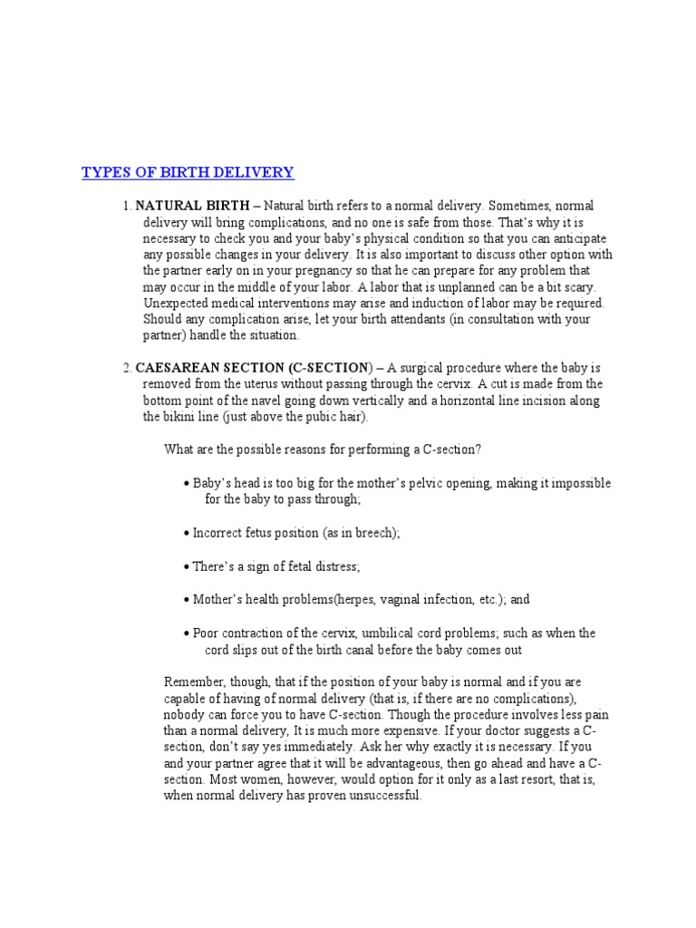 Types of Birth Delivery | PDF | Childbirth | Motherhood