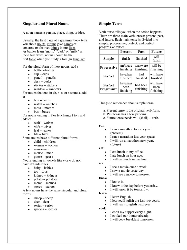 Basic Grammar - Notes For Students | PDF | Grammatical Tense | Plural