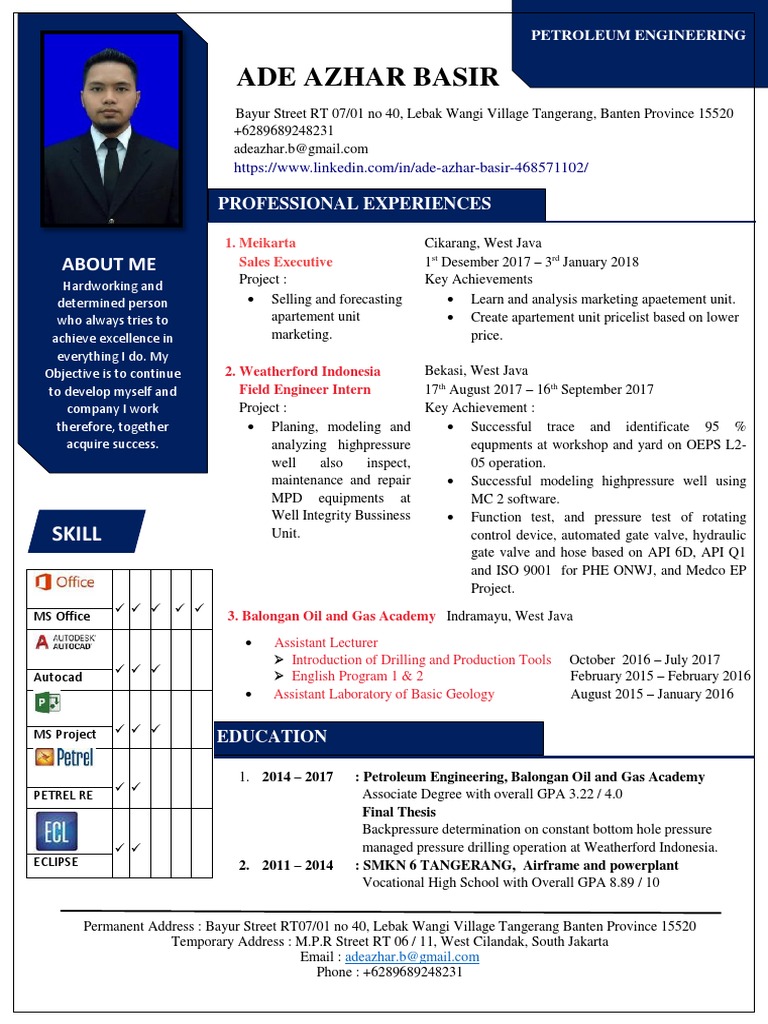 1.CV Ade Azhar Basir PDF | PDF | Oil Well | Petroleum