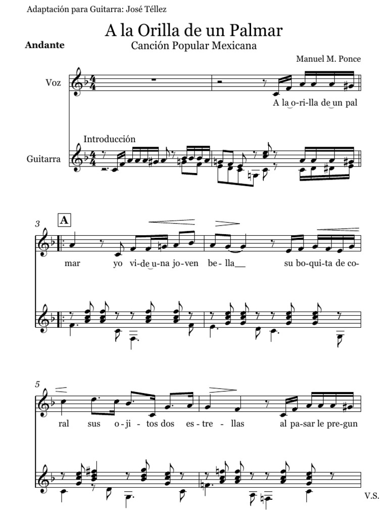 A La Orilla de Un Palmar - Canto y Guitarra | PDF