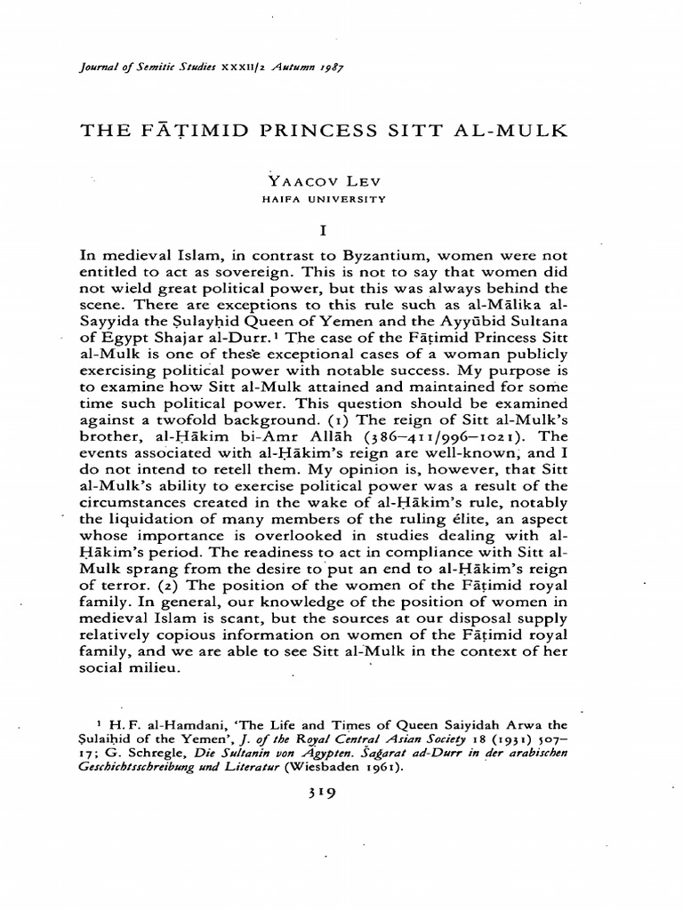 The Fatimid Princess Sitt Ul Mulk - Yaavov Lev | PDF