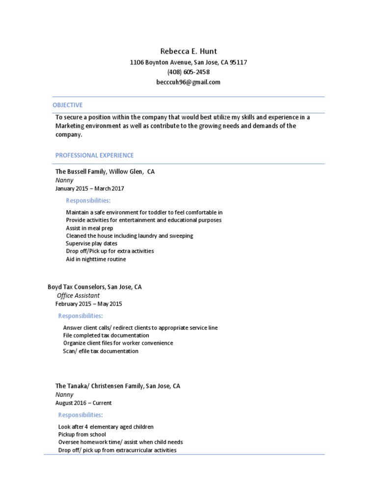 Rebeccas Resume | PDF | Self-Improvement