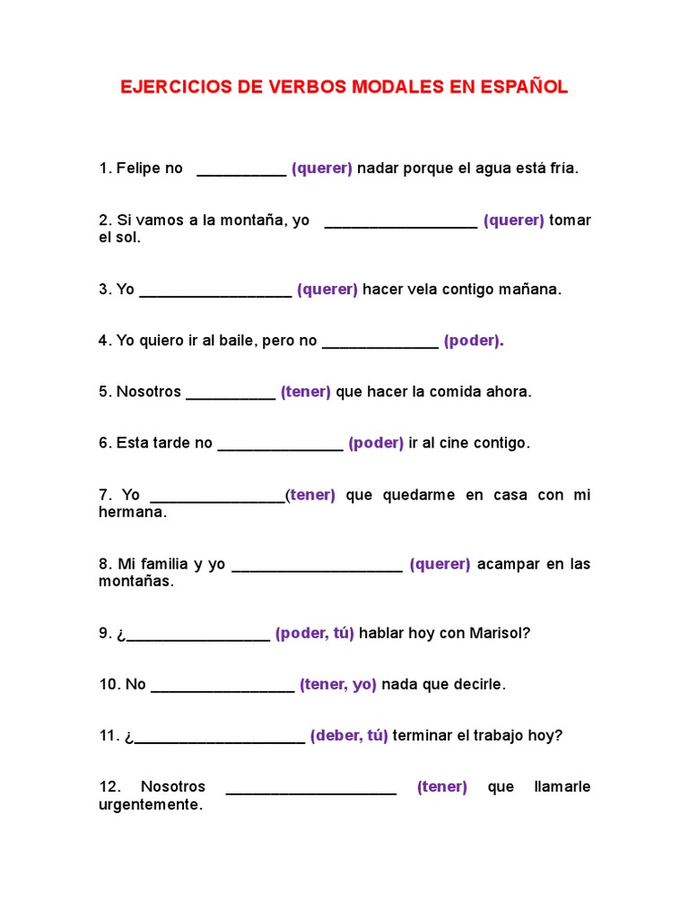 Ejercicios de Verbos Modales en Español | PDF