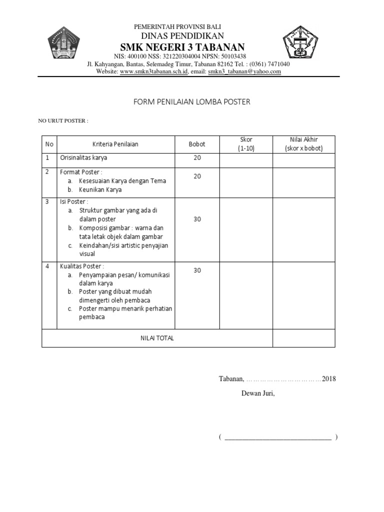 Format Penilaian Poster SMKN 3 Tabanan | PDF