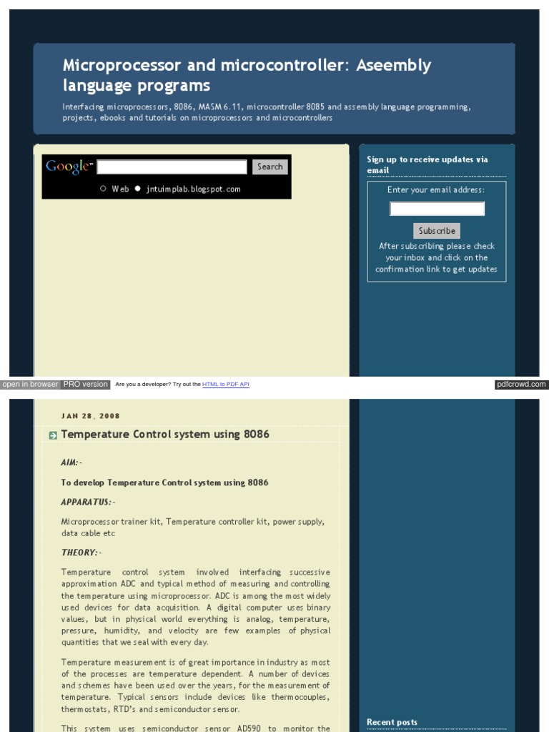 8086-Based Temperature Control System | PDF | Analog To Digital Converter | Microcontroller