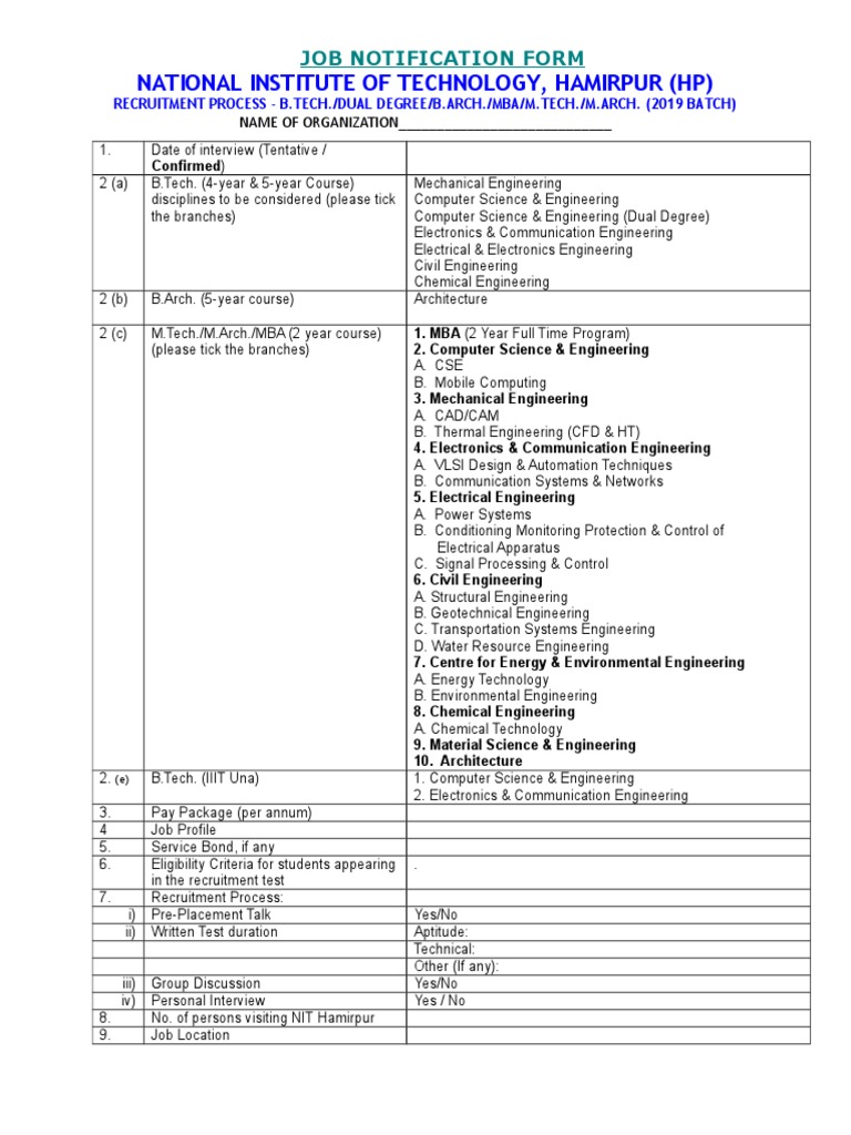 National Institute of Technology, Hamirpur (HP) : Job Notification Form ...